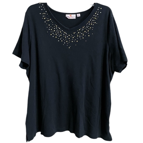 Quacker Factory | Tops | Quacker Factory V Neck Black Tee 2x ...